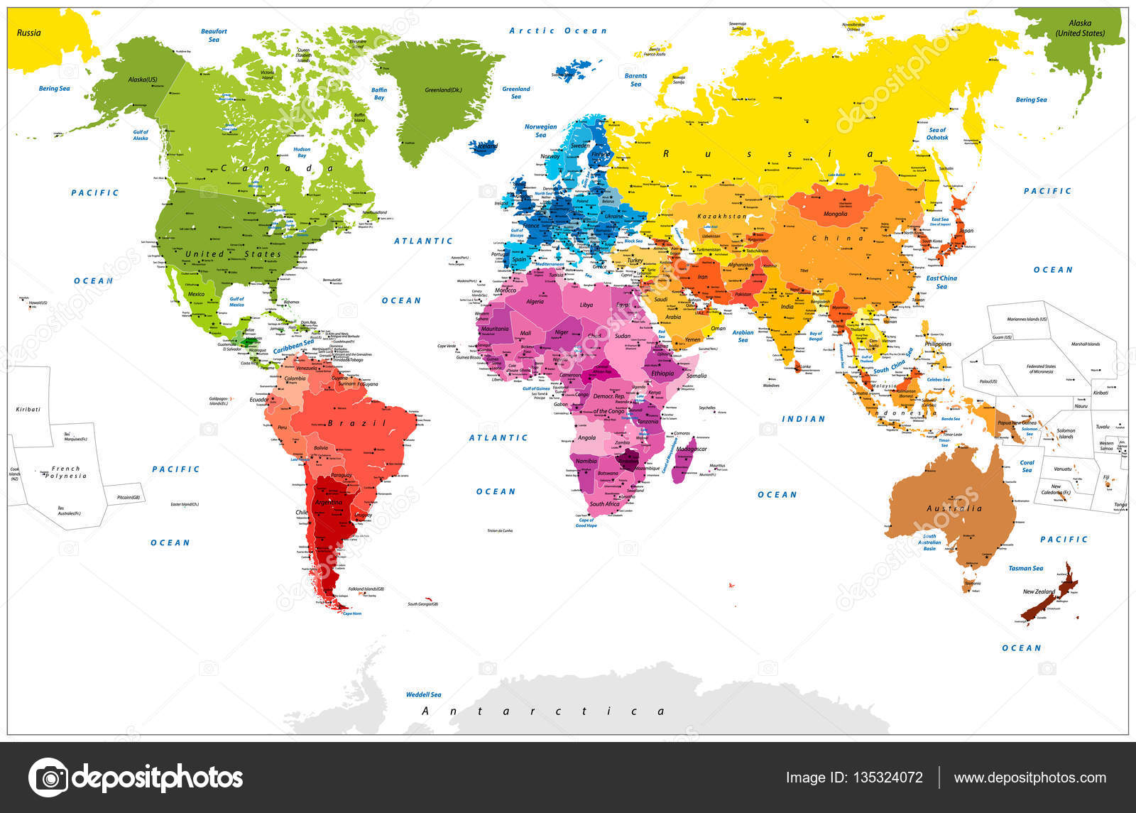 Gambaran berwarna dari Peta Dunia Detail Vektor Stok oleh ©Cartarium ...