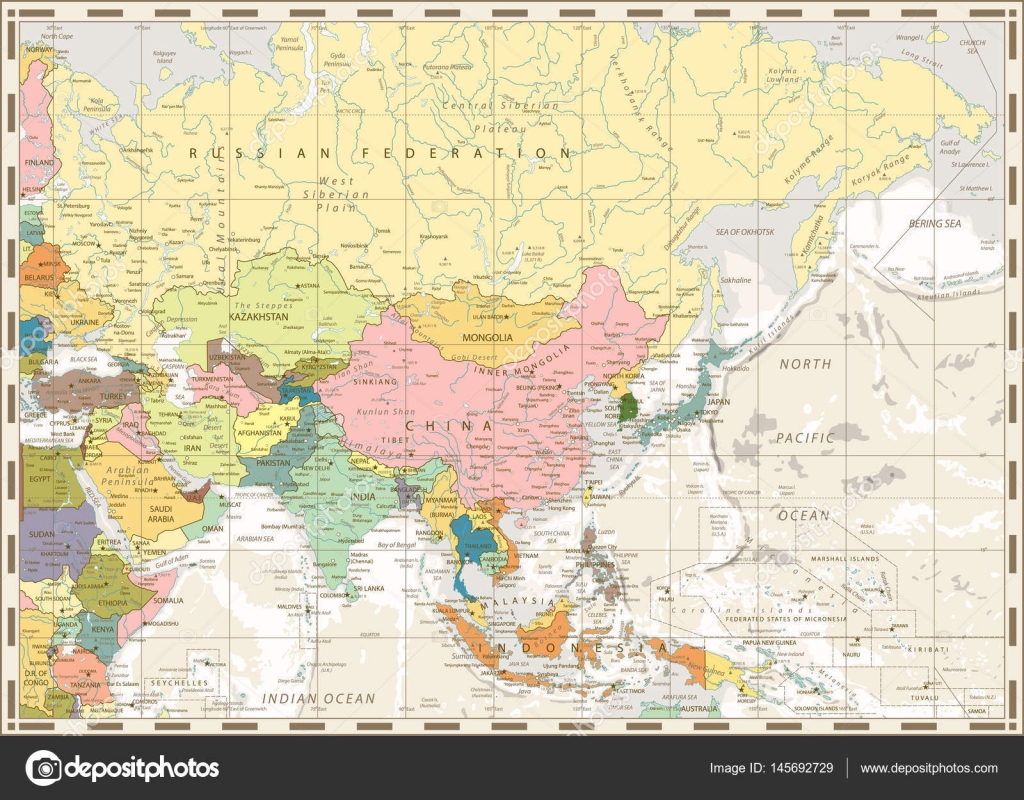 Old vintage map of Asia and bathymetry Stock Vector Image by ©Cartarium ...