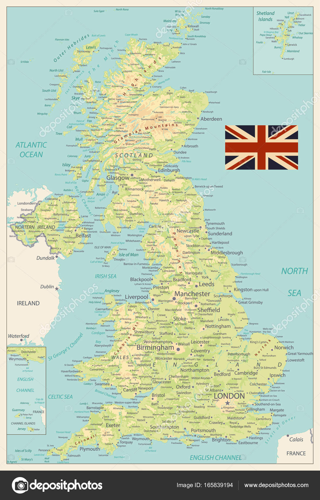 Velká Británie fyzická mapa Retro barvy Stock Vector od © Cartarium ...