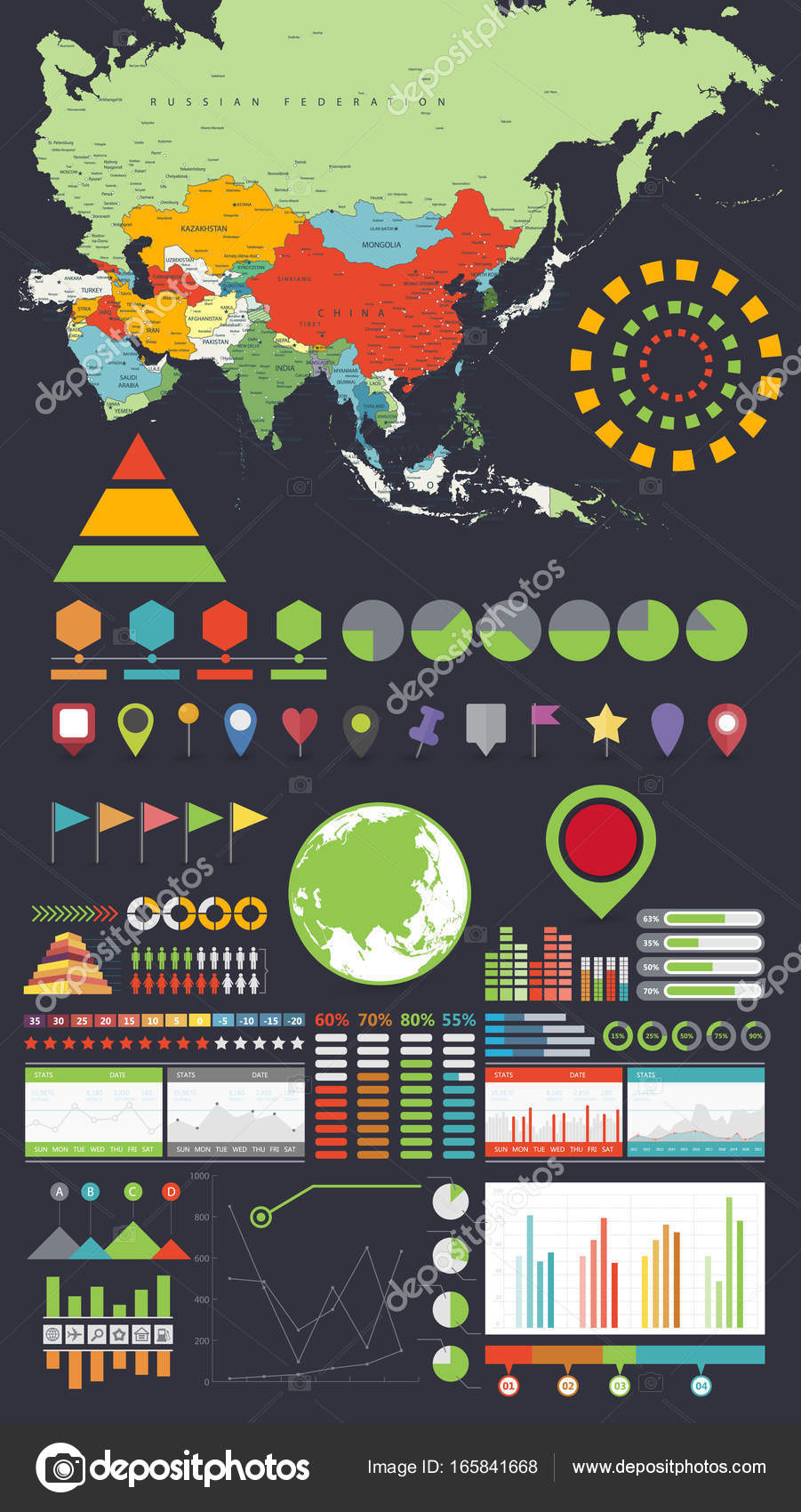 Asia map and Infographics design elements 2 Stock Vector by ©Cartarium ...