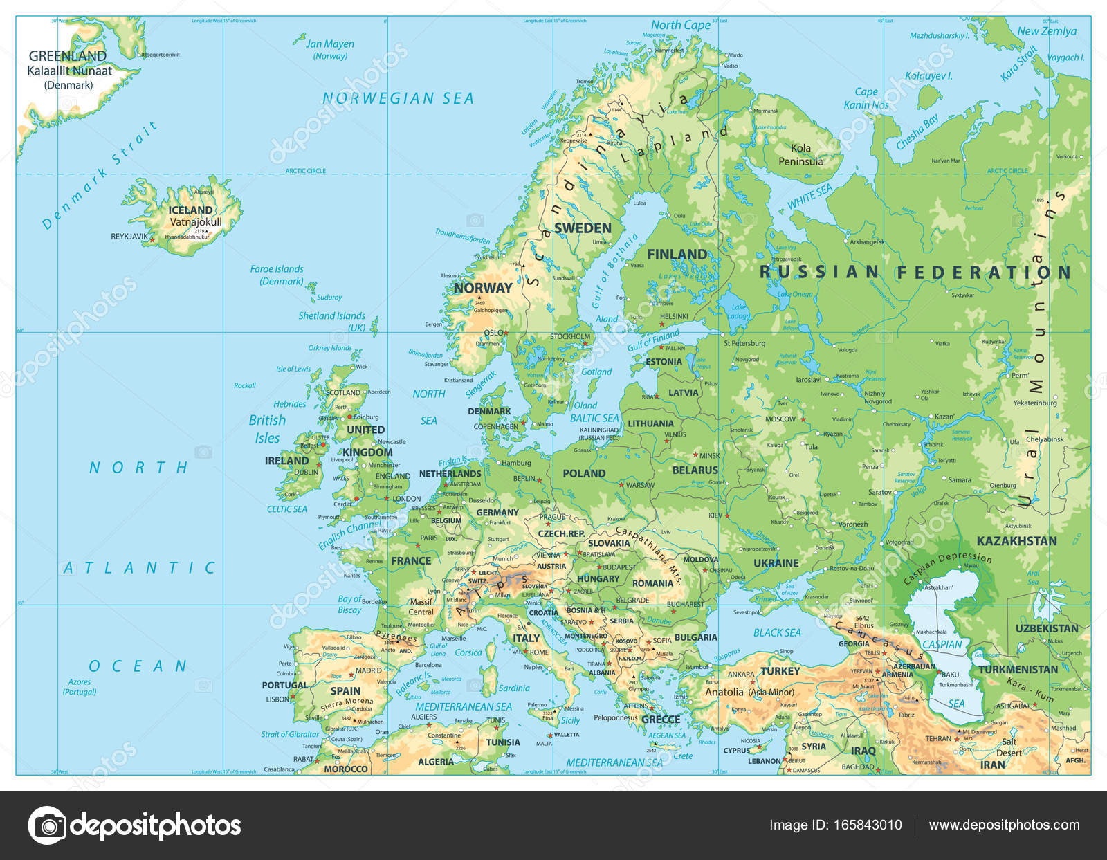 Europe Physical Map. No bathymetry Stock Vector Image by ©Cartarium ...