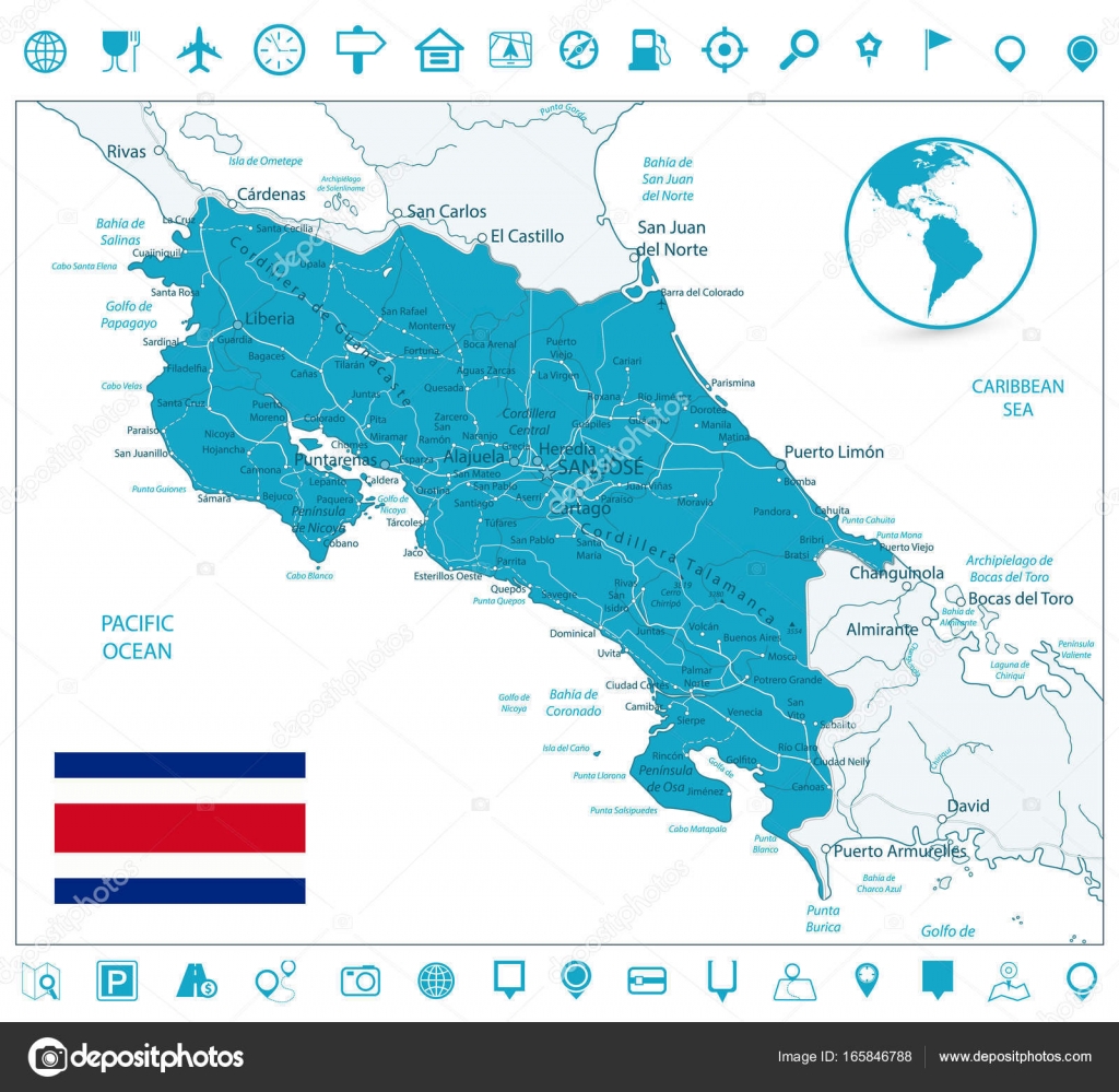 Costa Rica Carte et icônes de navigation Vecteur par ©Cartarium 165846788