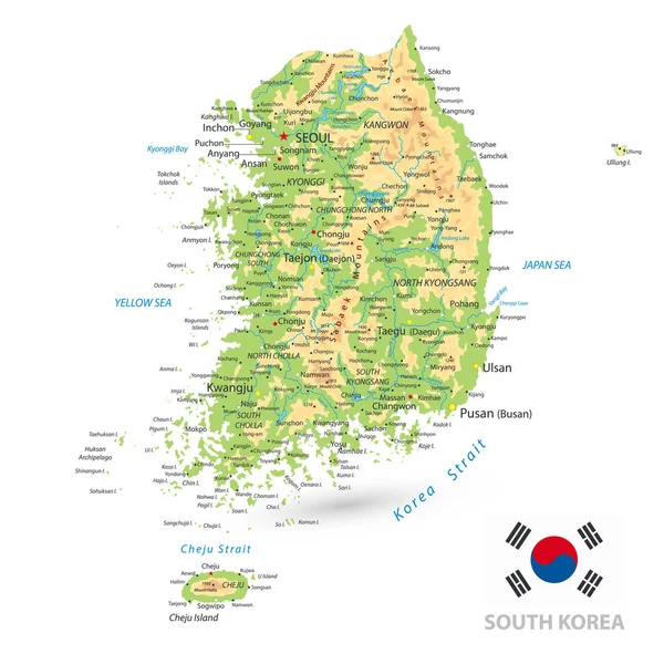 South Korea Physical Map Stock Vector Image by ©Cartarium #165845994