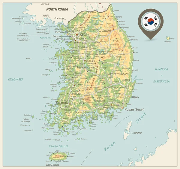 South Korea Physical Map Stock Vector Image by ©Cartarium #165845994