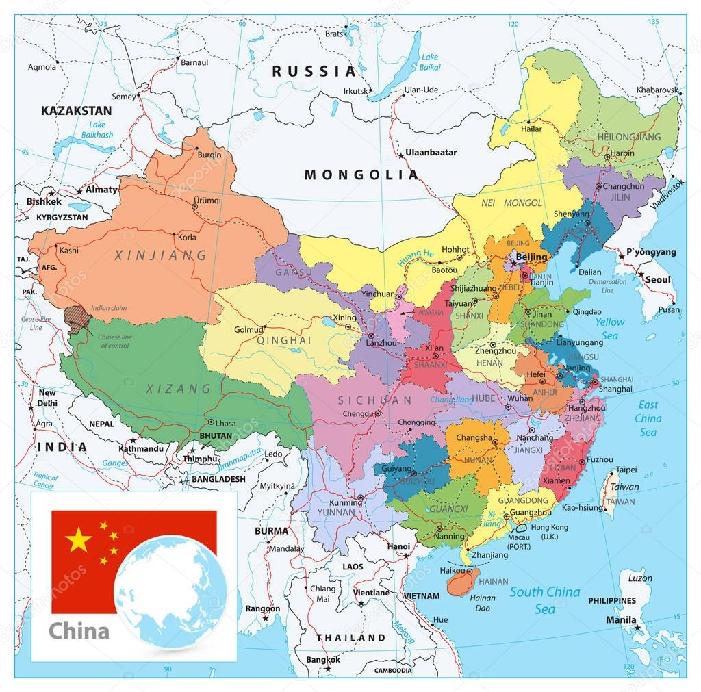 Mappa politica della Cina - Vettoriale Stock di ©Cartarium 165842836