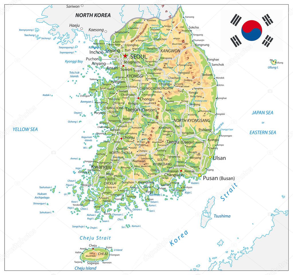 Mapa físico de Corea del Sur 2023