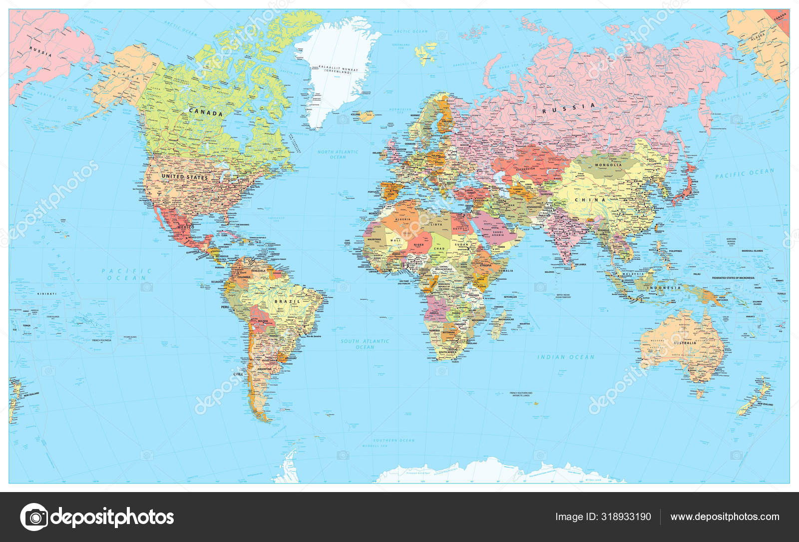 Political World Map With Cities