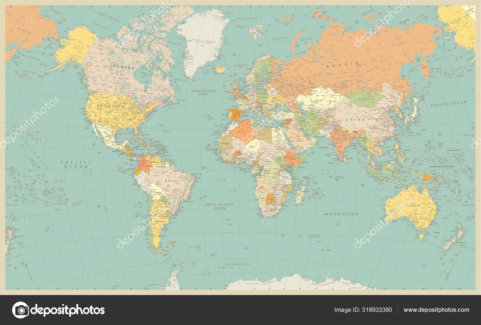 Political World Map Batas Negara Jalan Dan Kota Vektor Peta Vektor Stok ...