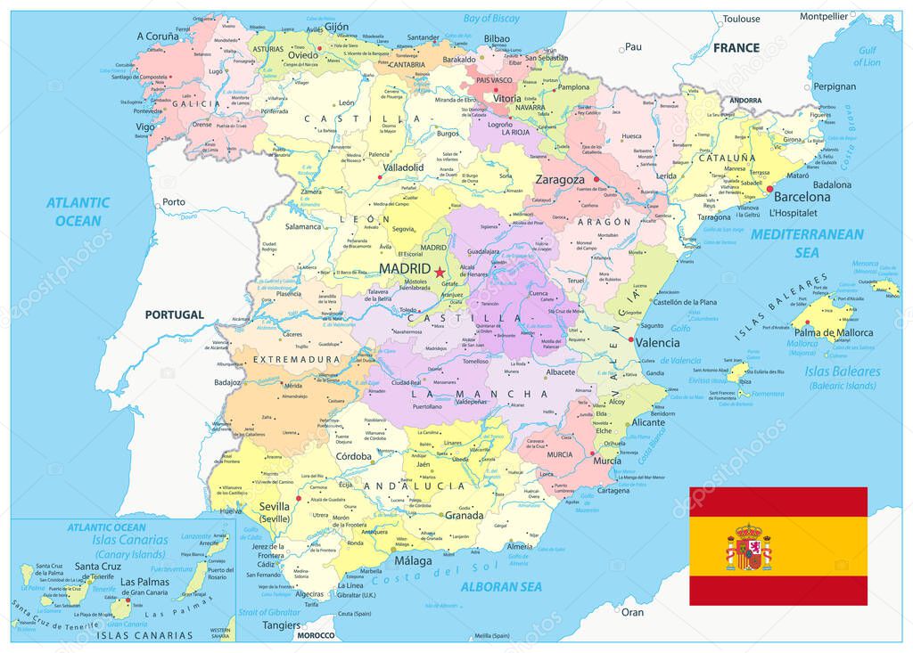 Mapa Político Detallado España Todos Los Elementos Están Separados ...