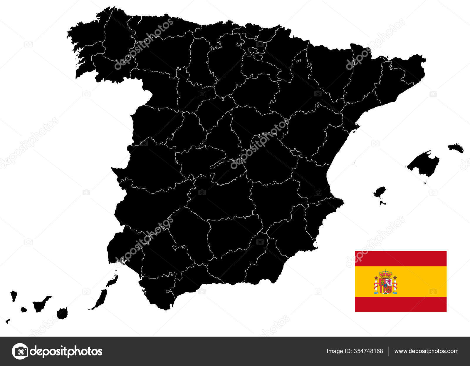 Black Map Spain Isolated White Empty Map All Elements Separated Stock ...