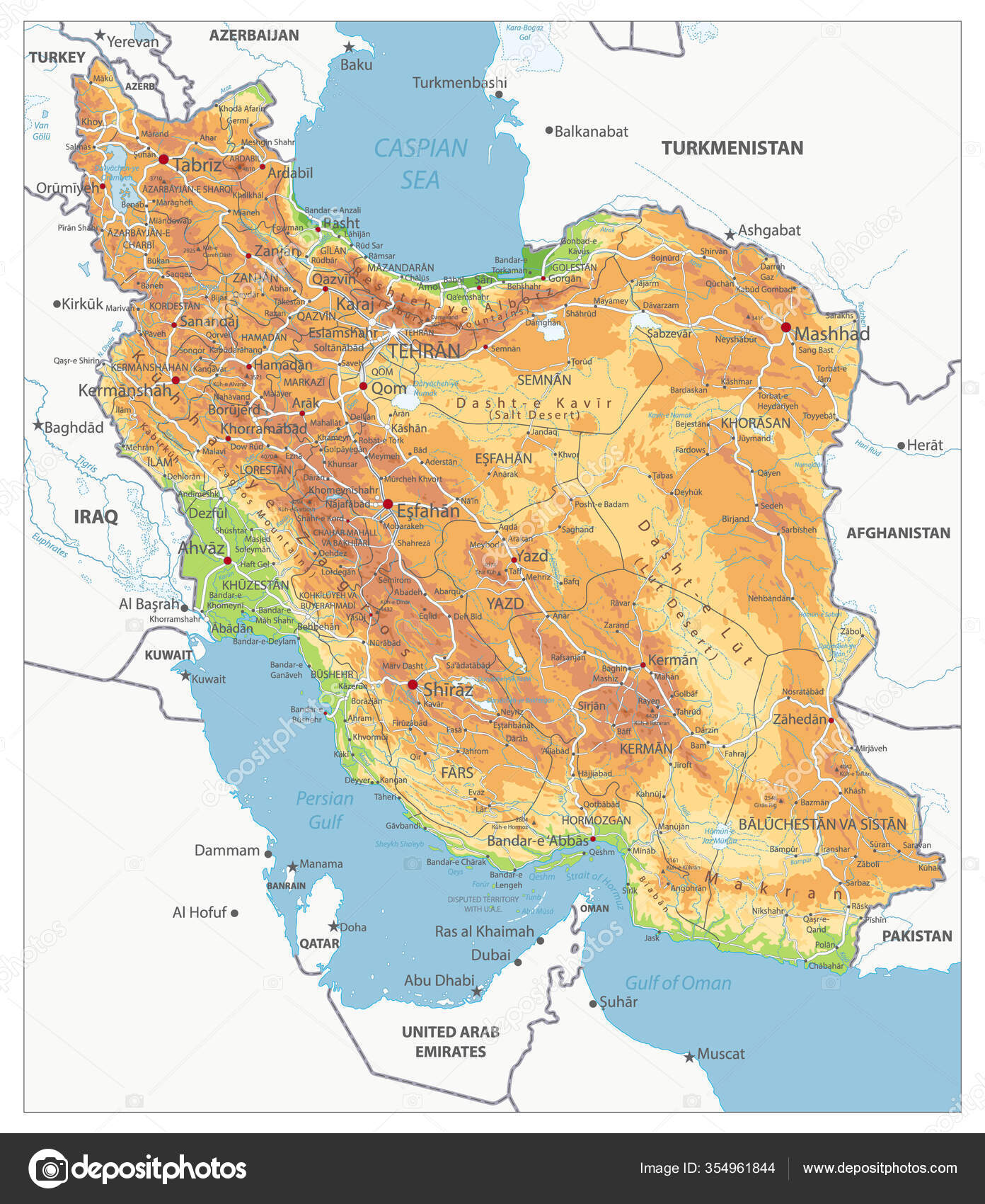 Image vectorielle Carte Physique Très Détaillée L'iran L'image Contient ...
