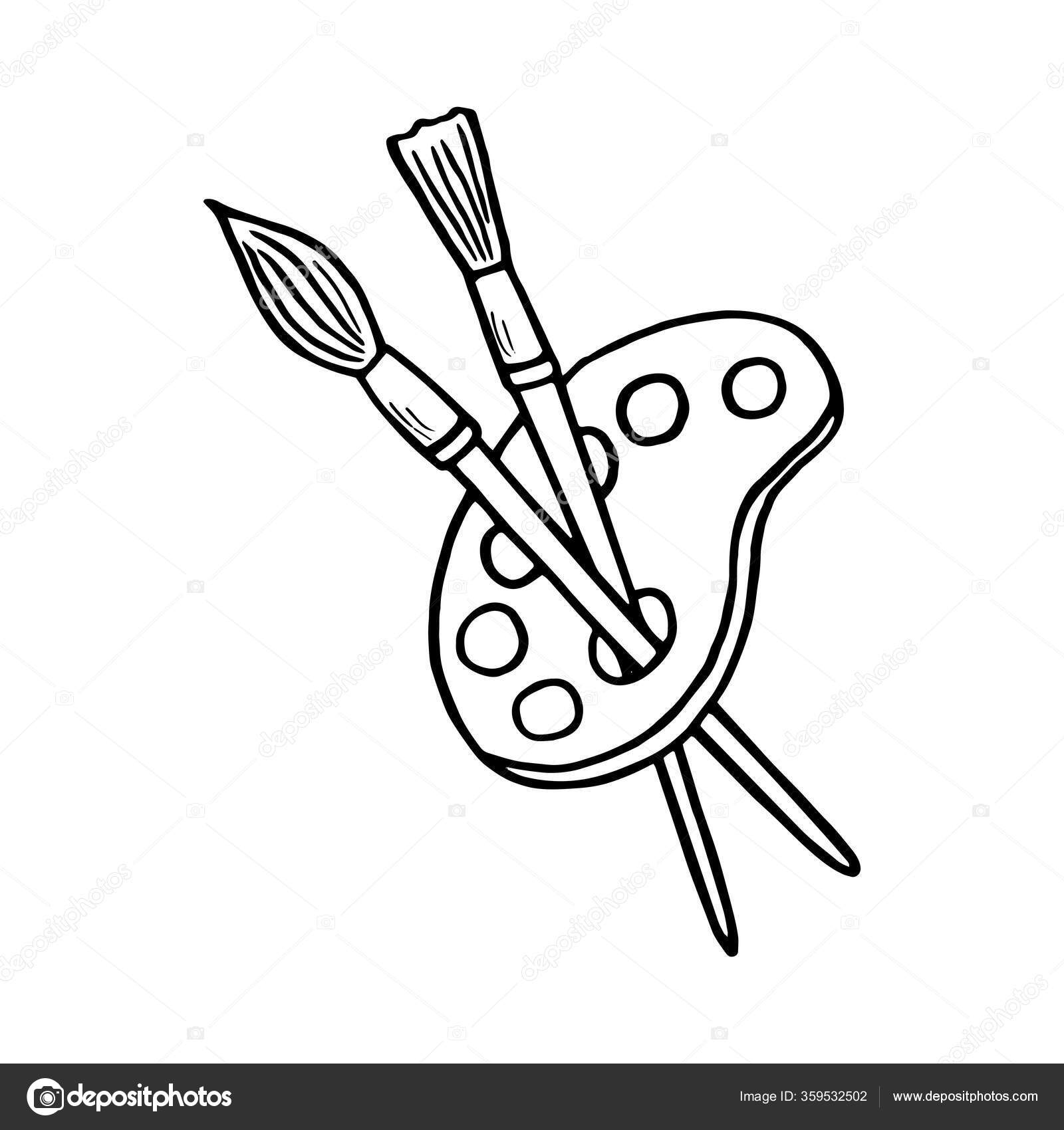 Handgezeichnete Kunstpalette Mit Pinseln Doodle Vektorillustration ...
