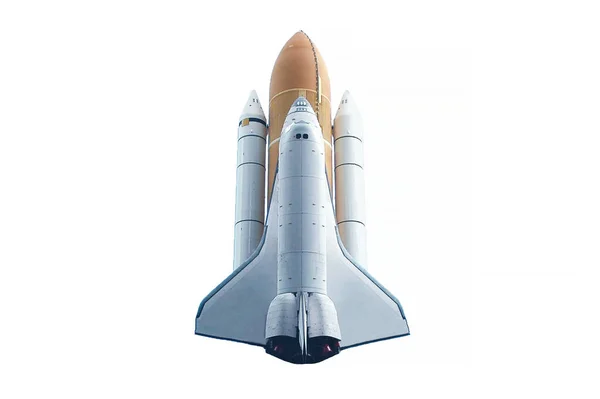 The space shuttle, during take-off, isolated on a white background ...