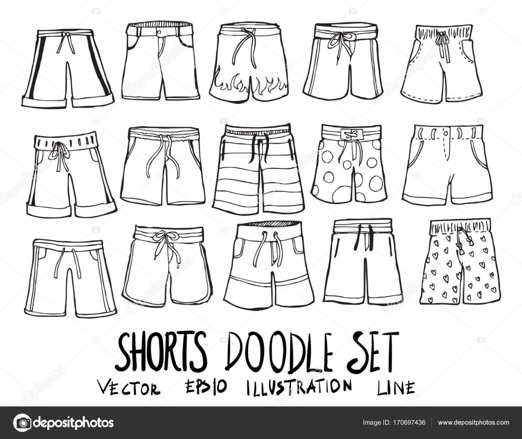 Conjunto de Shorts ilustración dibujado a mano doodle Bosquejo línea ...