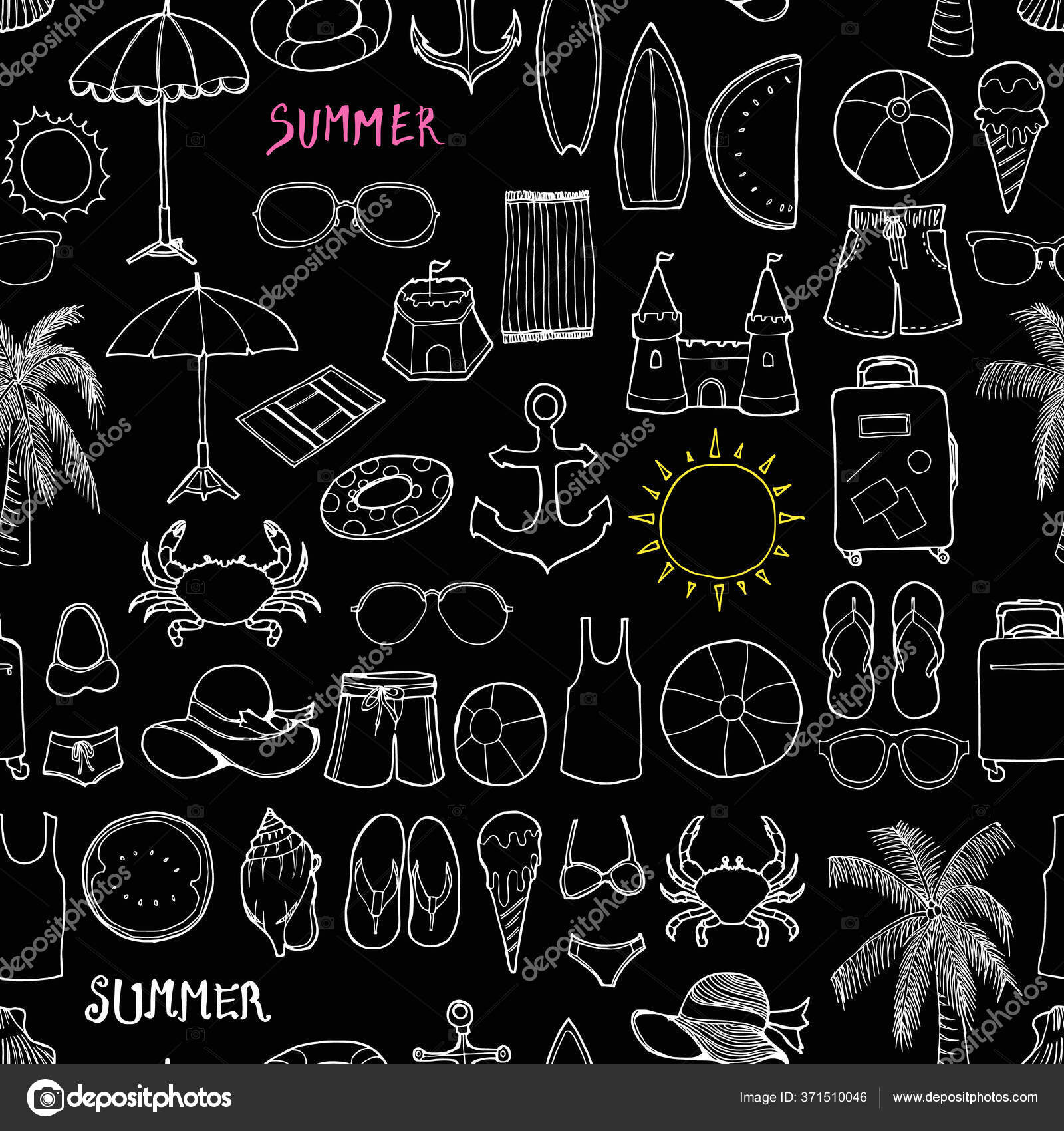 Summer Doodle Background Seamless Pattern Drawing Illustration Hand ...