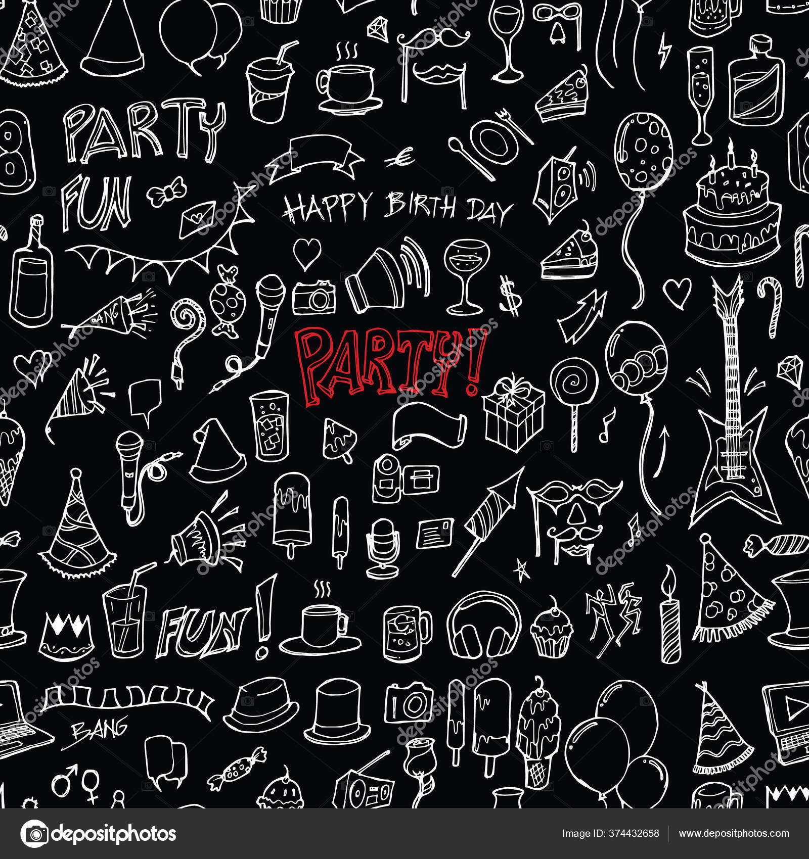 Party Doodle Seamless Background Seamless Pattern Drawing Illustration ...