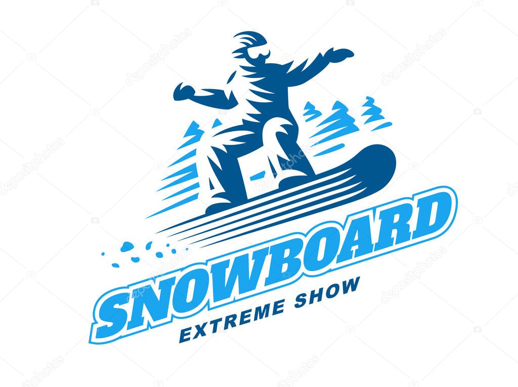 Emblema de snowboard Ilustración sobre fondo blanco Vector de stock por ...