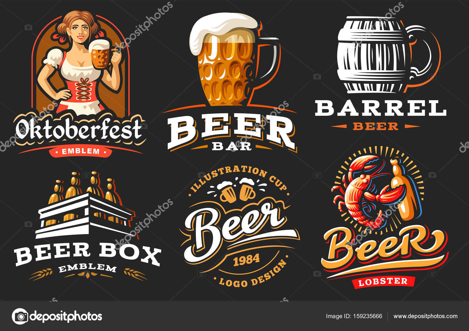 Set beer logo - vector illustration, emblem brewery design — Stock ...