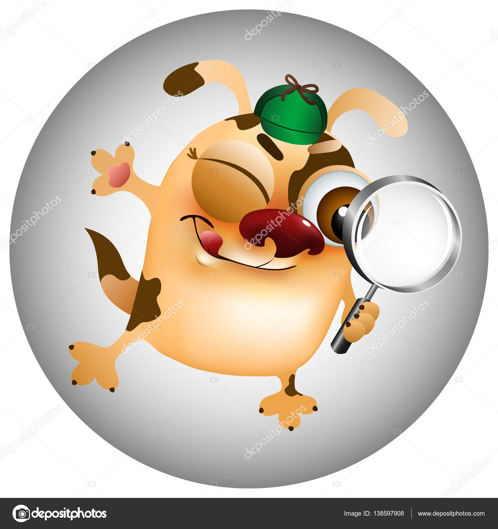 Perro de dibujos animados en busca de artículos con una lupa vector ...