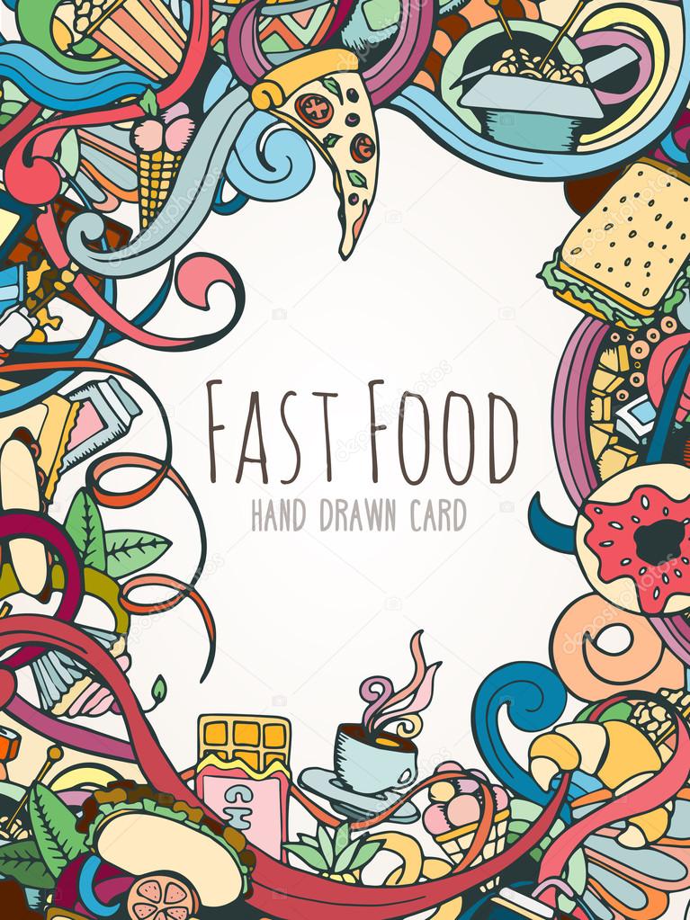 Hand drawn background of fast food elements Stock Vector Image by ...