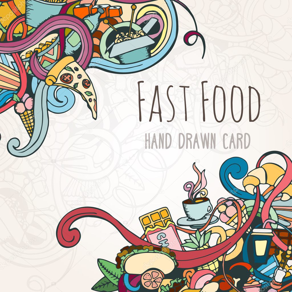 Hand drawn background of fast food elements Stock Vector Image by ...