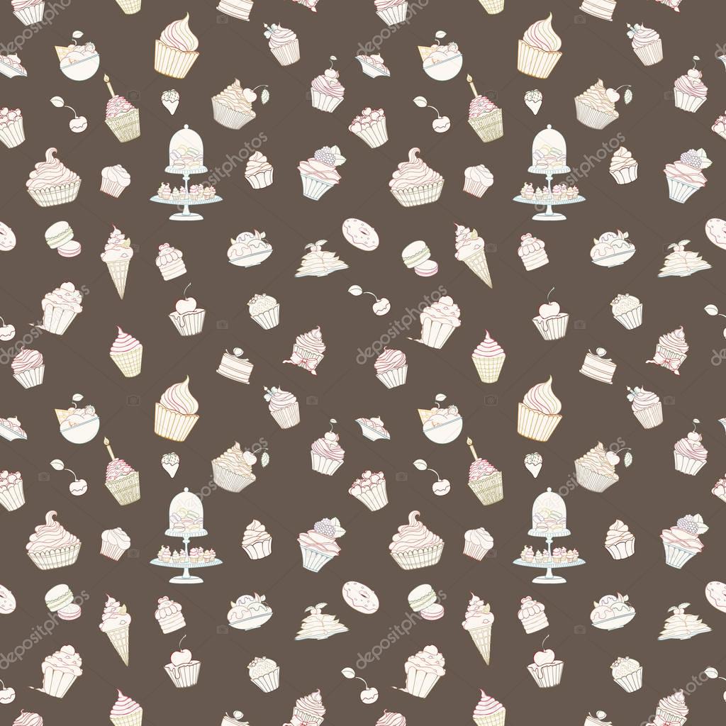 Hand-drawn vector seamless cupcake pattern Stock Vector by ©mespilia 130324322