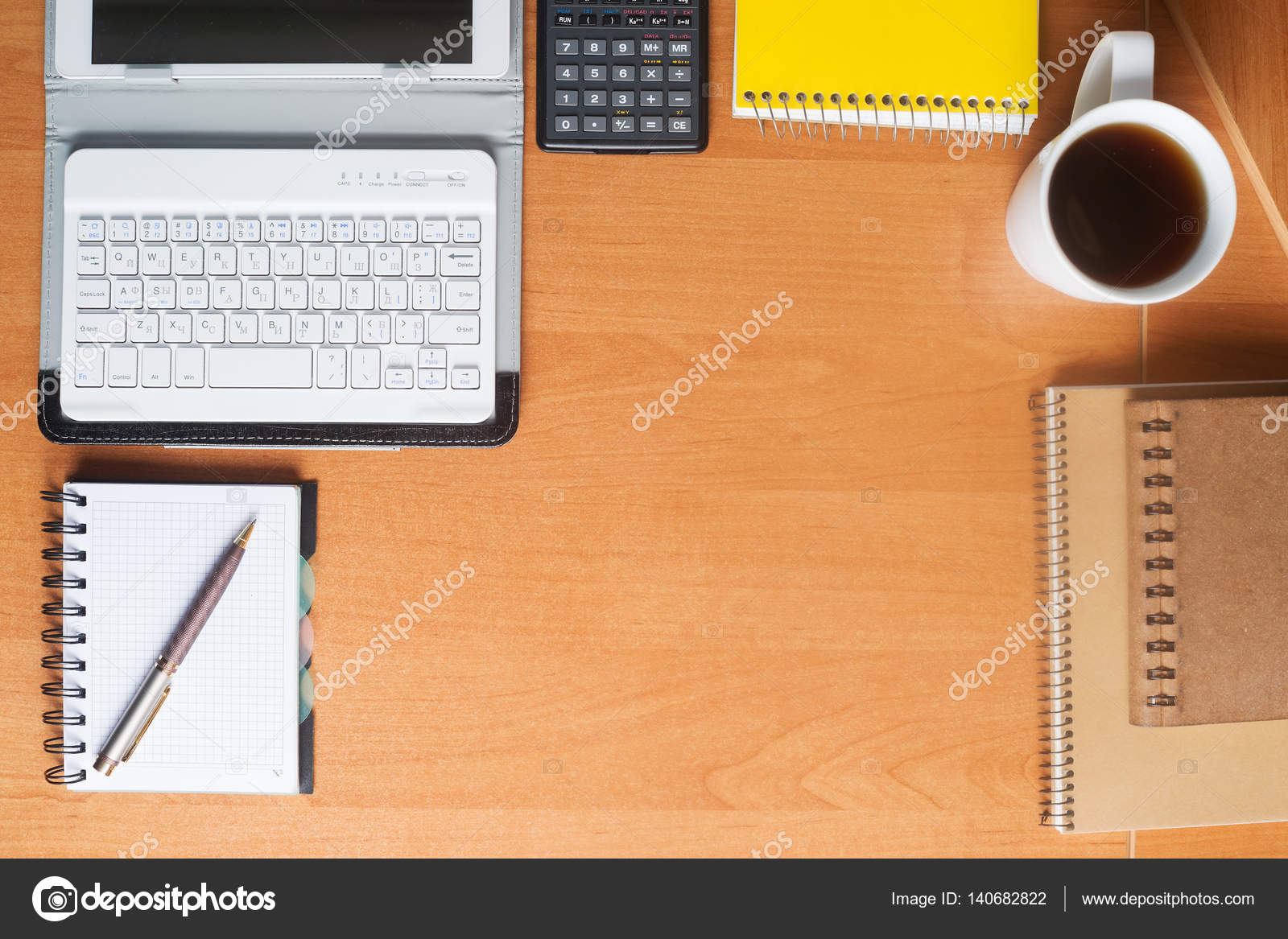 Office desk table with computer, supplies. Copy space for text Stock ...