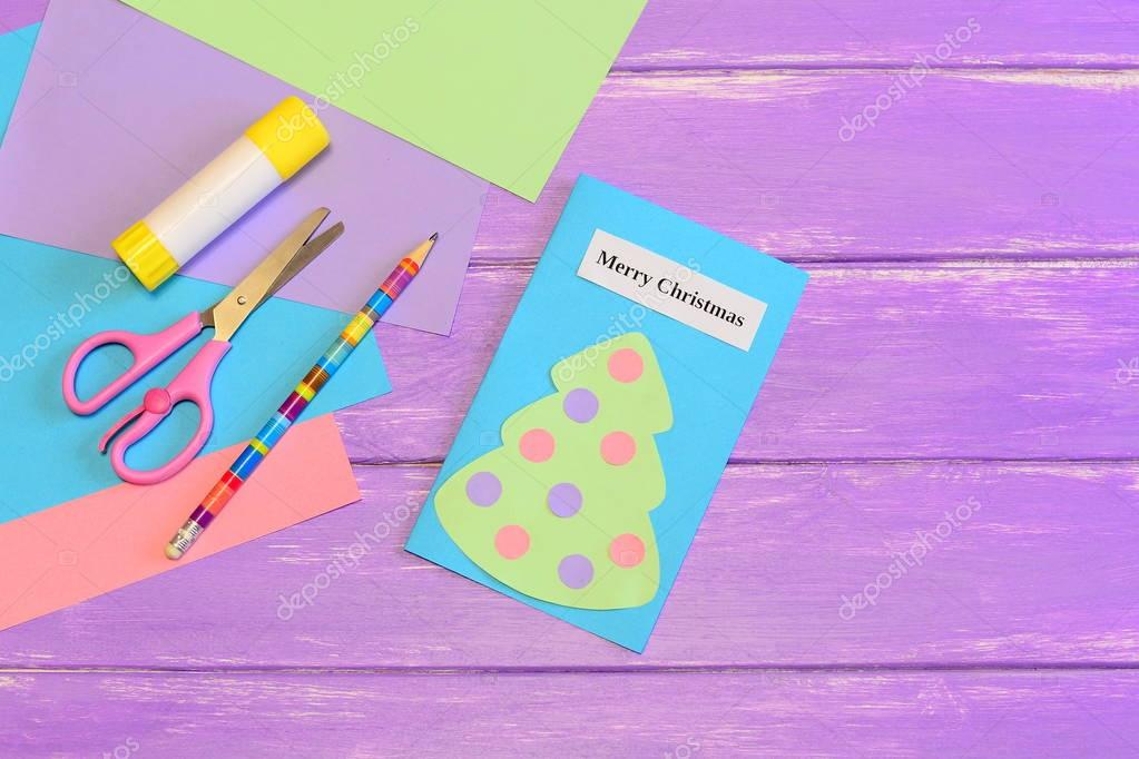 How to make paper greeting card Merry Christmas. Step. Greeting card ...