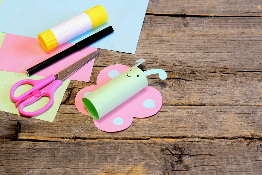Nice paper butterfly, scissors, marker, glue stick, colorful paper ... Nice paper butterfly, scissors, marker, glue stick, colorful paper ...
