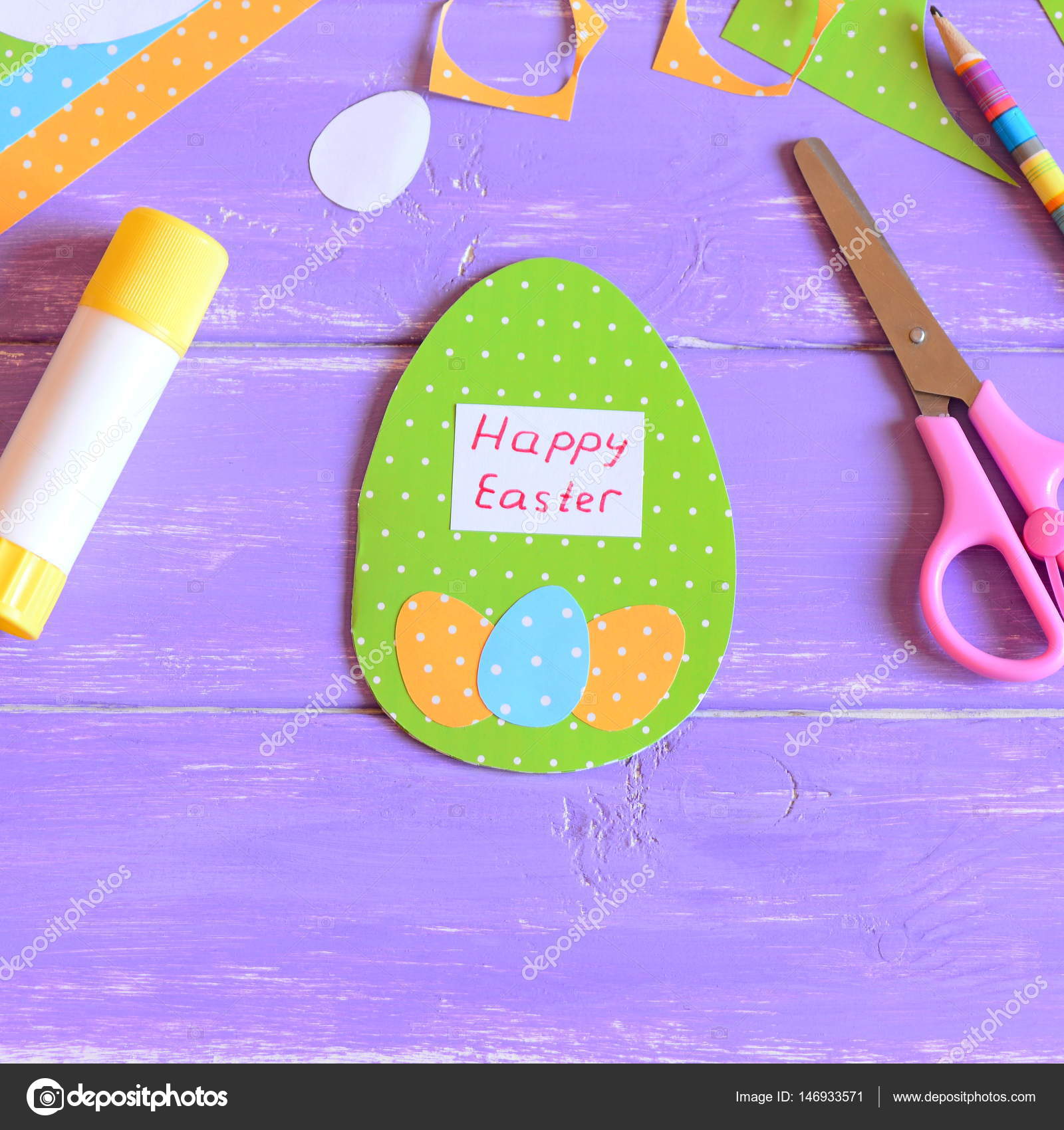Happy Easter greeting card in egg shape. Easter card made from paper ...