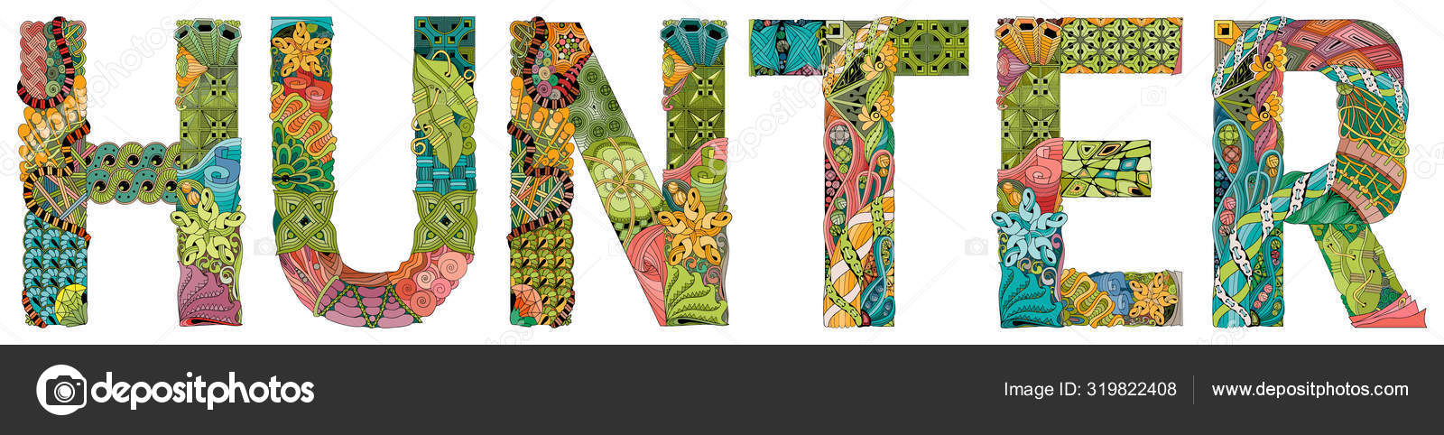 Male name HUNTER. Vector decorative zentangle object Stock Vector Image ...