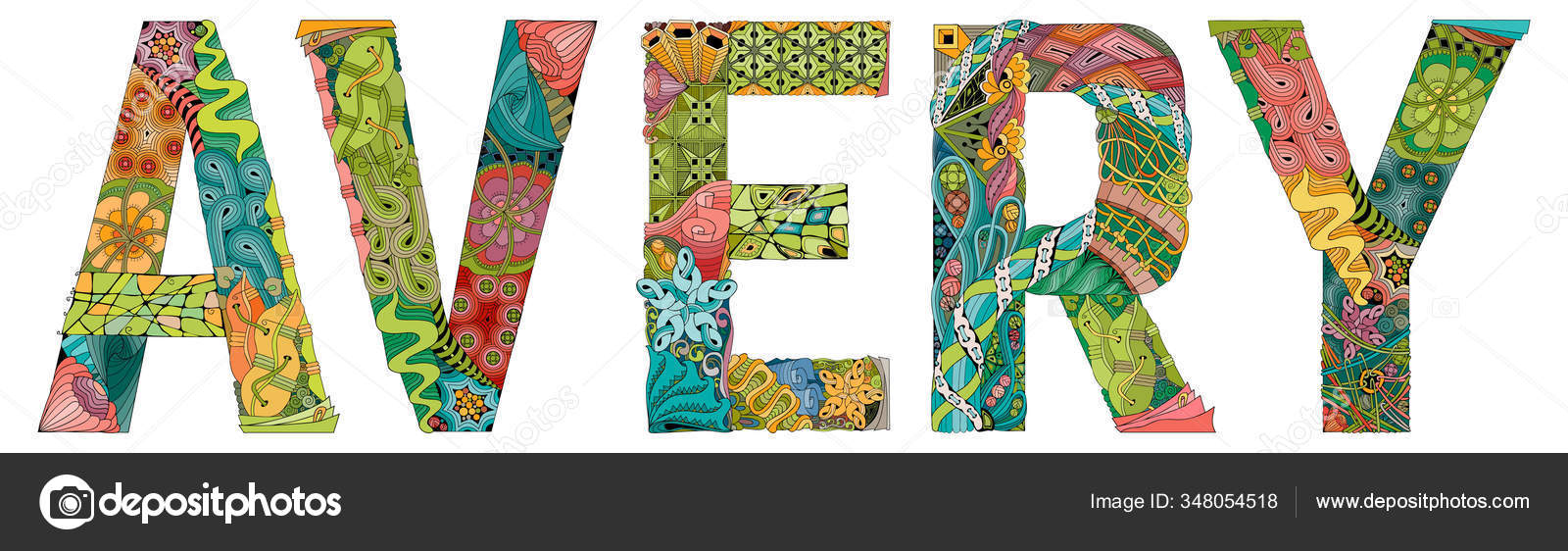 Hand Painted Art Design Hand Drawn Illustration Female Name Avery ...