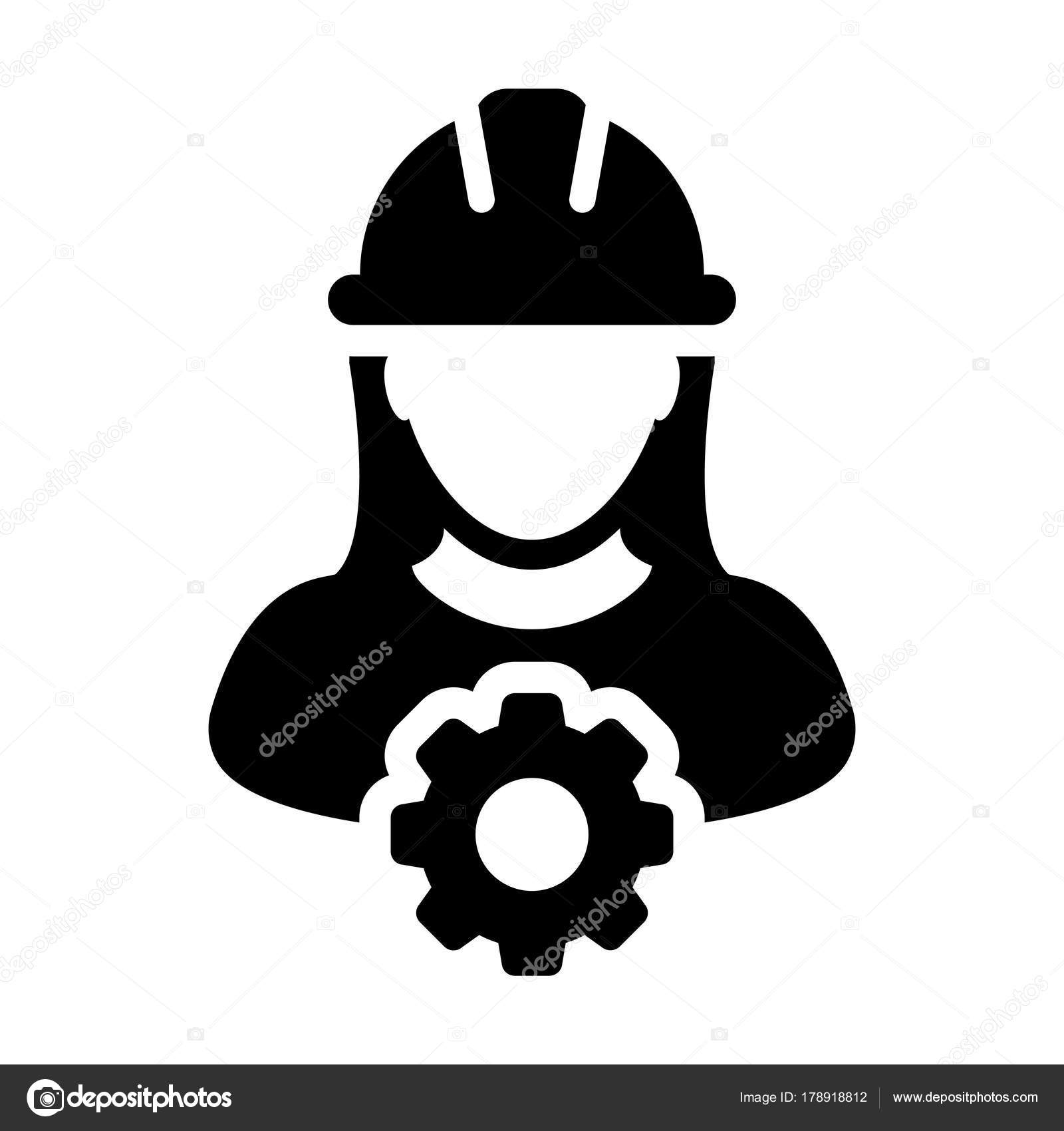 Service Icon Vector Female Person Worker Avatar Profile with Gear Cog ...