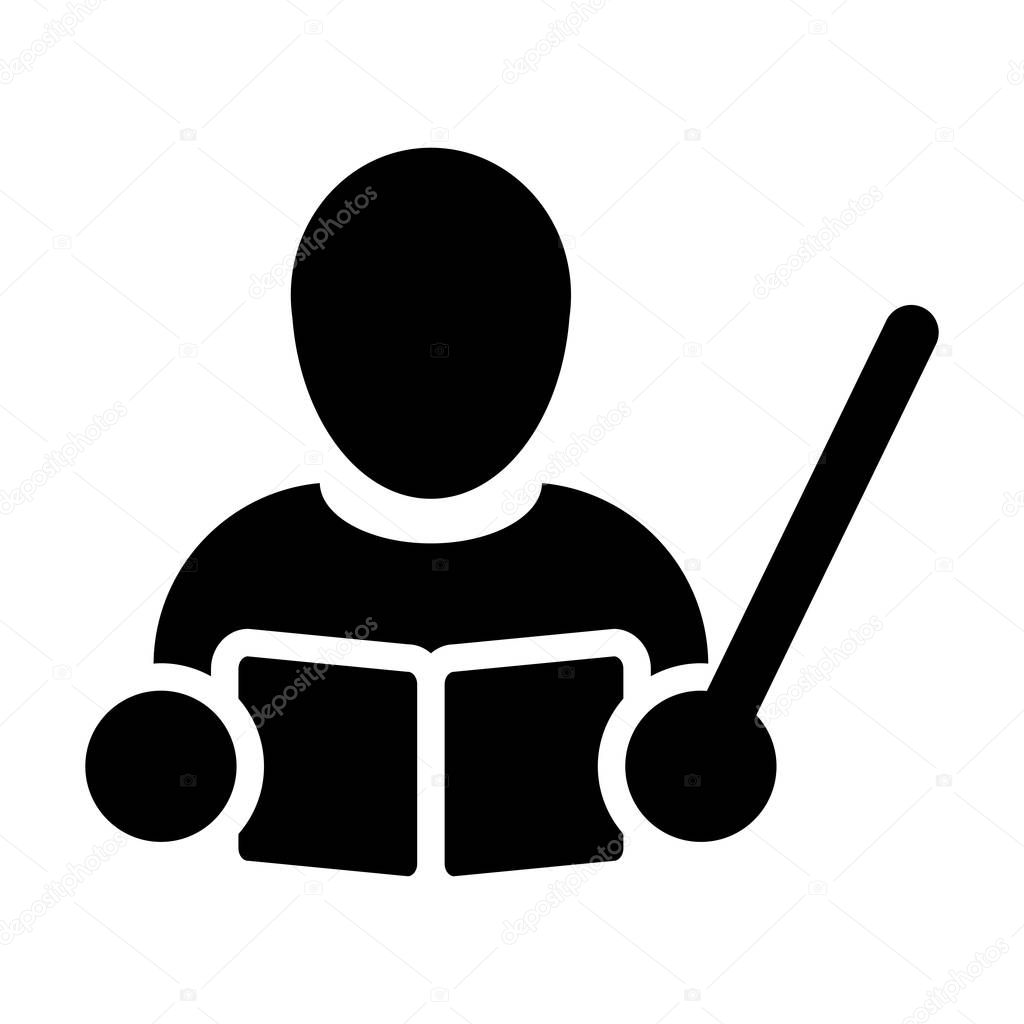 Profesor icono Vector hombre persona Avatar de perfil con un libro y la ...