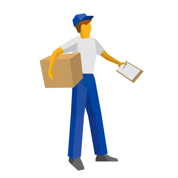 Delivery man holding carton box and papers - Stock Image - Everypixel