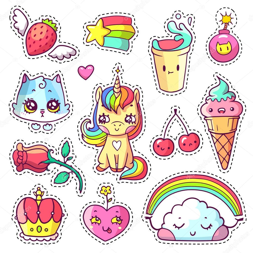 Cool girlish stickers set in 80s-90s pop art comic style — Stock Vector ... Cool girlish stickers set in 80s-90s pop art comic style — Stock Vector ...