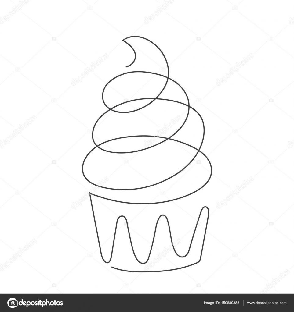 Continuous line cupcake isolated on white background Stock Vector Image by ©RoJDesign #150680388