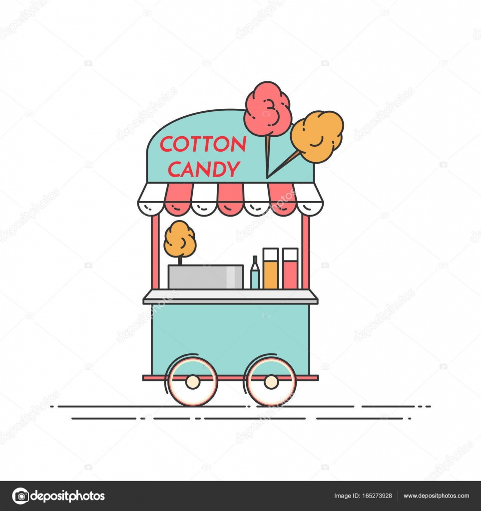 Cotton candy truck. Cart on wheels. Food and drink kiosk . Vector ...