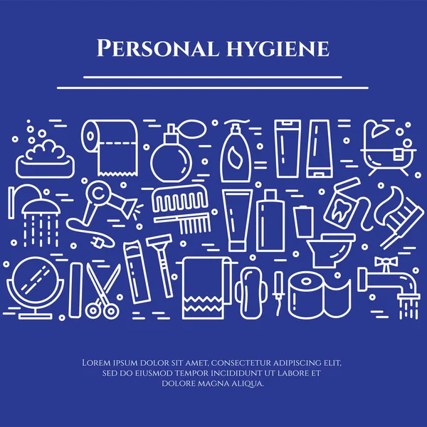 Personal hygiene banner with line icons with editable stroke in form of ...