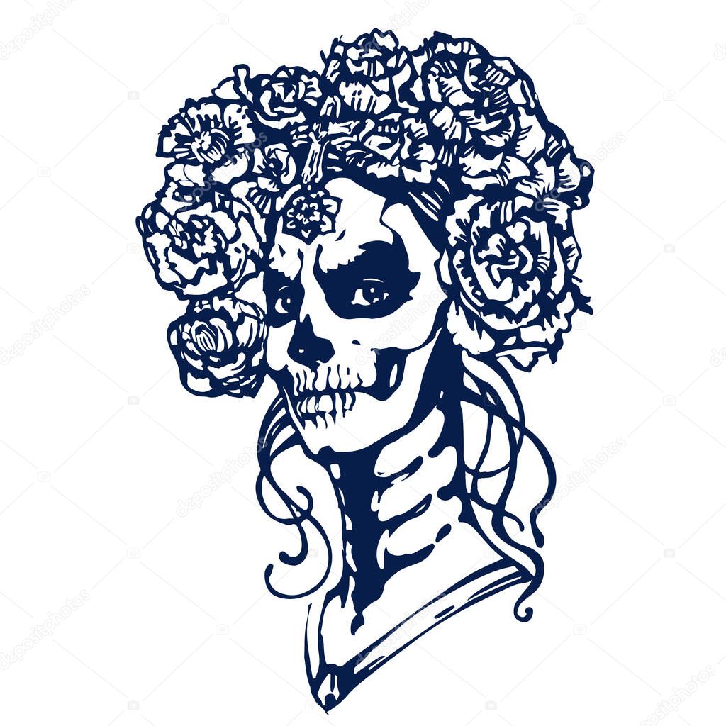 Contorno Del Tatuaggio Della Ragazza Del Cranio