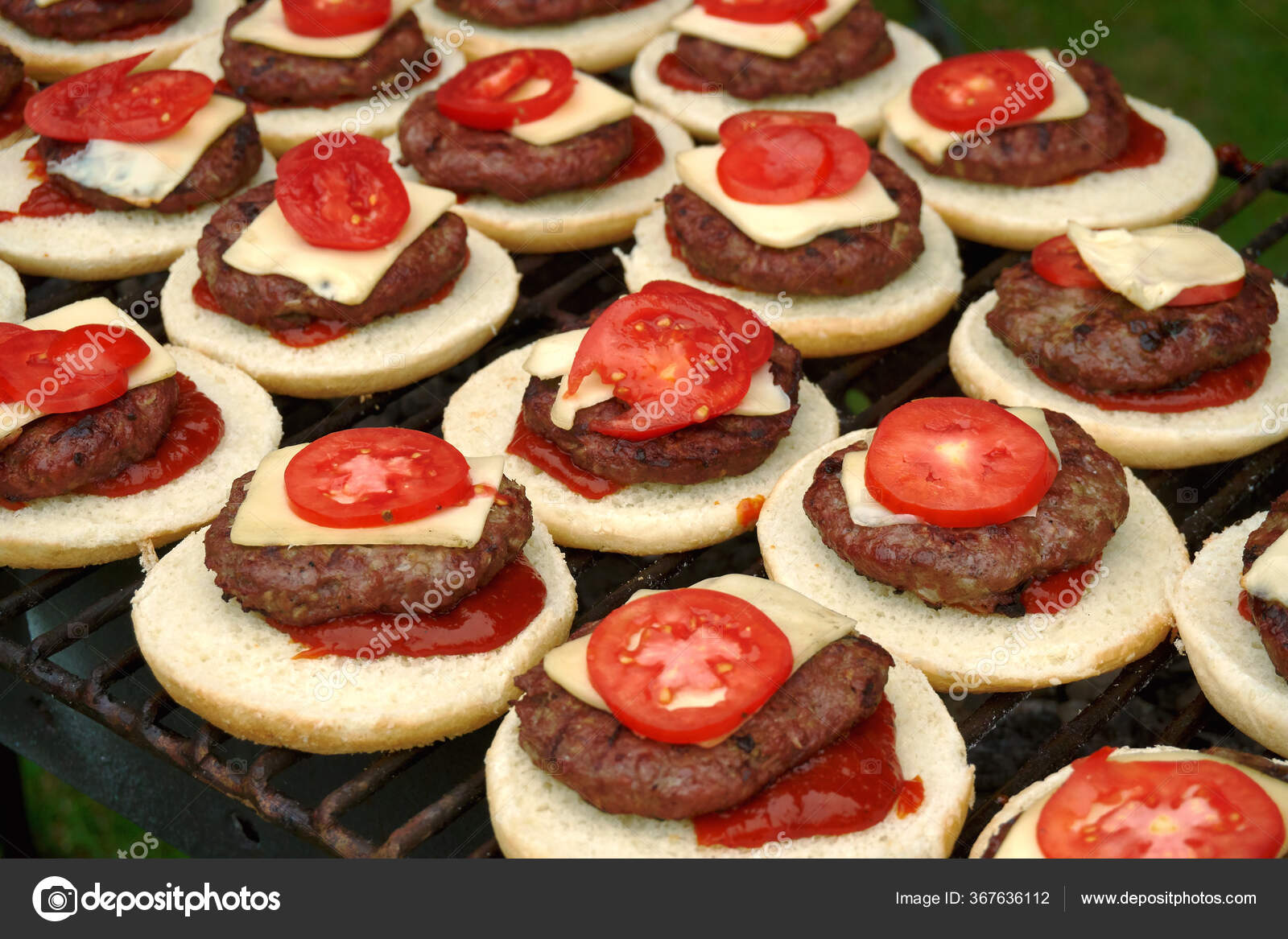 White Burger Buns Ketchup Meat Patty Cheese Tomato Slices Placed Stock ...