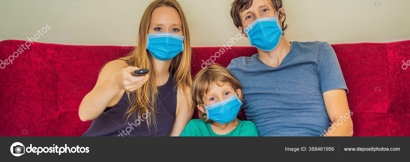Coronavirus lockdow. Bored family watching tv helpless in isolation at ...