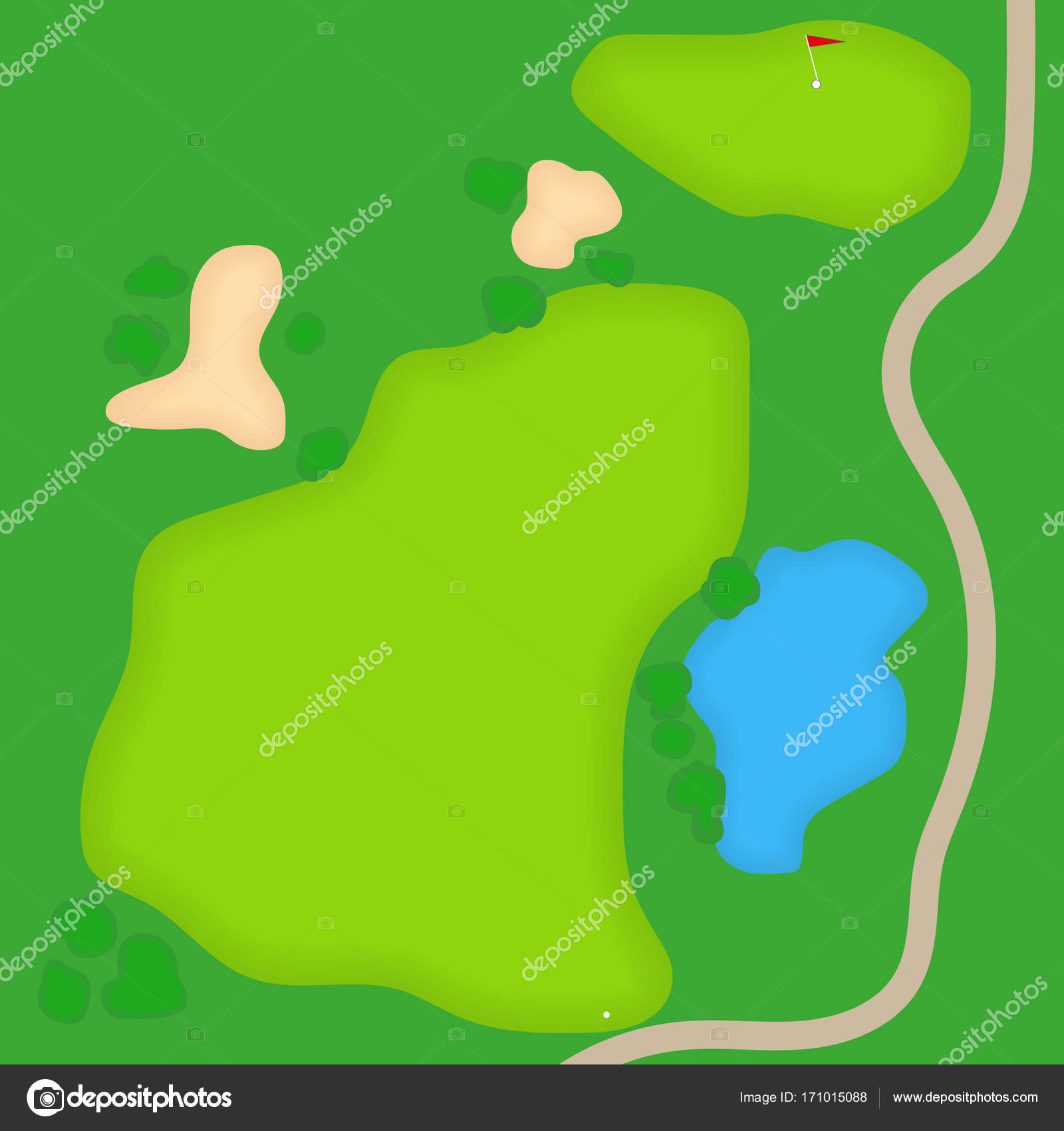 Cartoon golf field. Top view of golf grass. Vector illustration. Stock ...