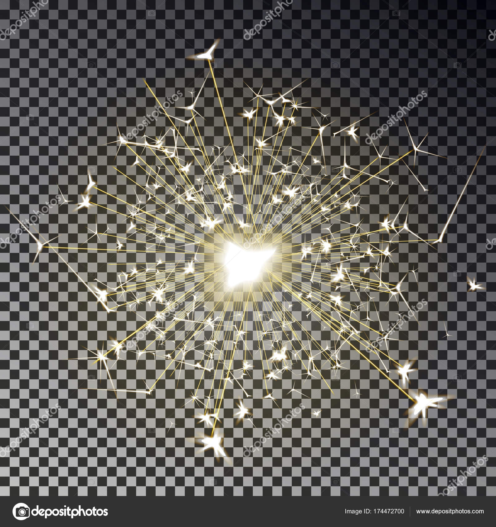 Sparkler light isolated on transparent background. Realistic tra Stock ...