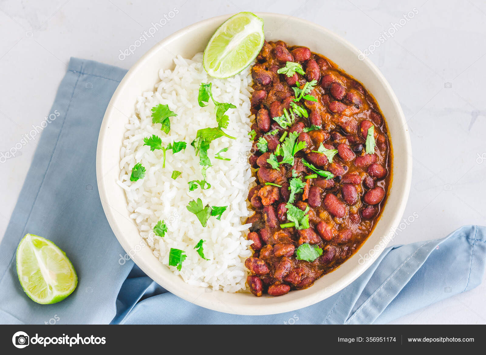 Indian Rajma Chawal Bowl White Background Lemon Cucumber Onion Top ...