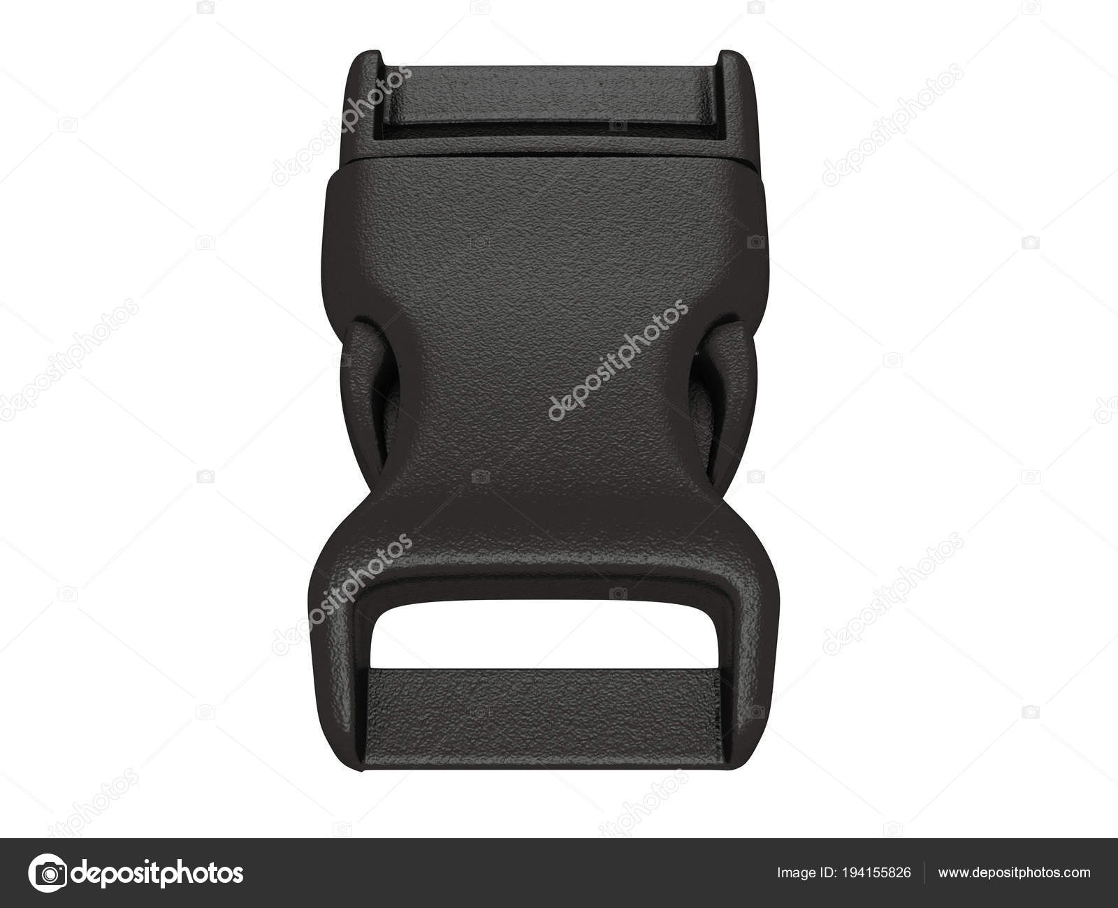 Black plastic buckle on an isolated white background. 3d illustration ...