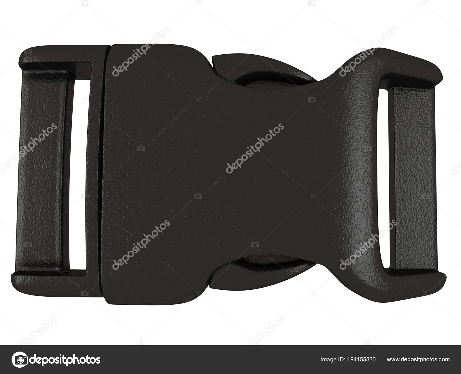 Black plastic buckle on an isolated white background. 3d illustration ...