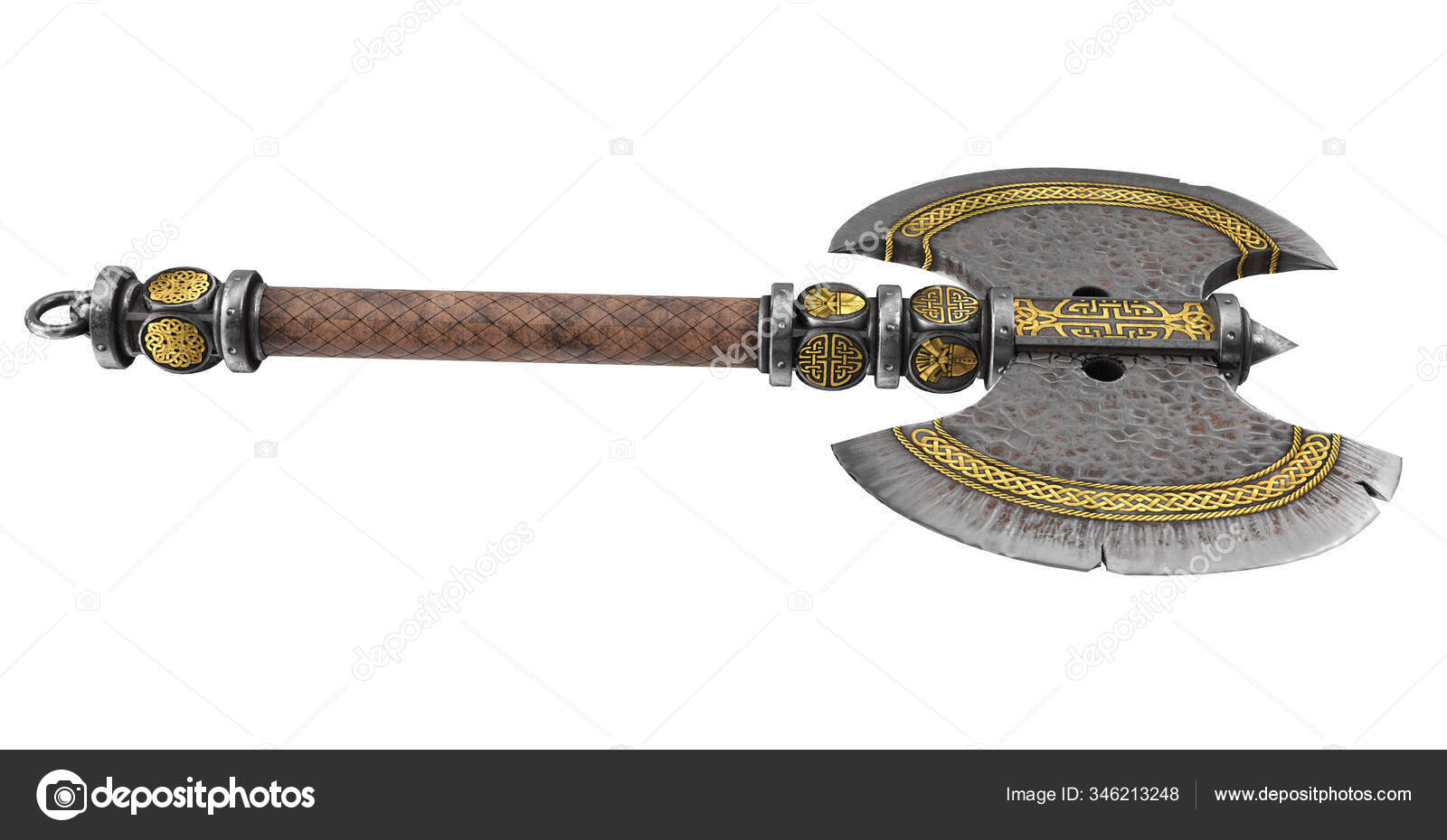 Fantasy iron ax on an isolated white background. 3d illustration Stock ...