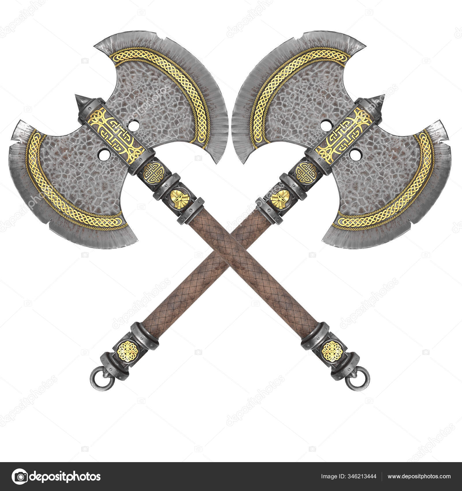 Fantasy iron ax on an isolated white background. 3d illustration Stock ...
