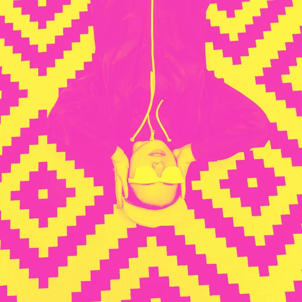 Girl Sunglasses Lying Psychedelic Floor Geometric Pattern Showing ...